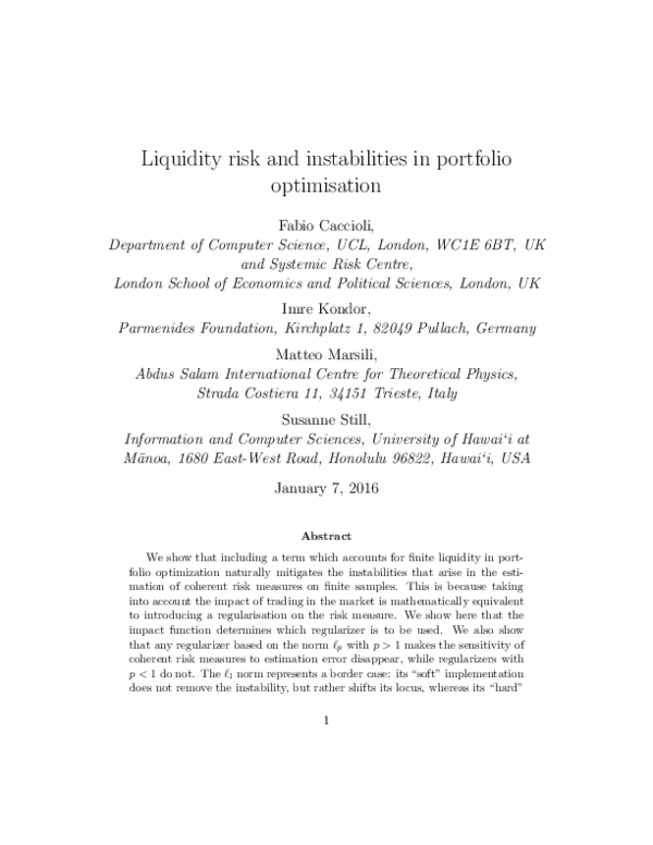 (PDF) Liquidity Risk and Instabilities in Portfolio Optimization