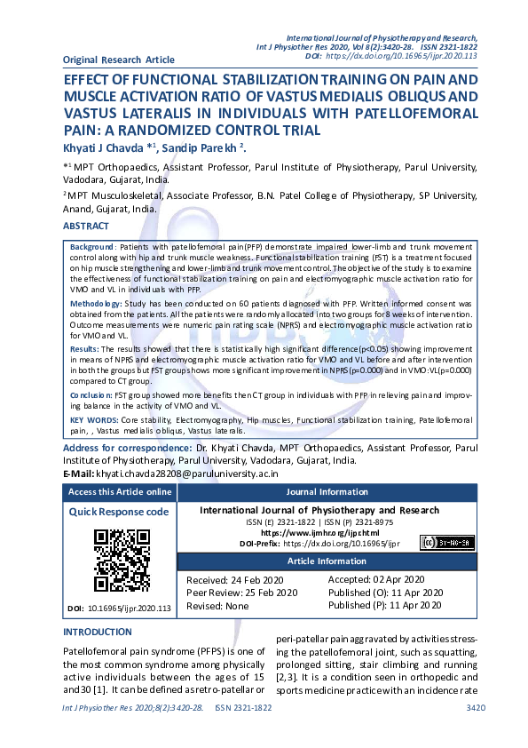 (PDF) Effect of Functional Stabilization Training on Pain and Muscle ...