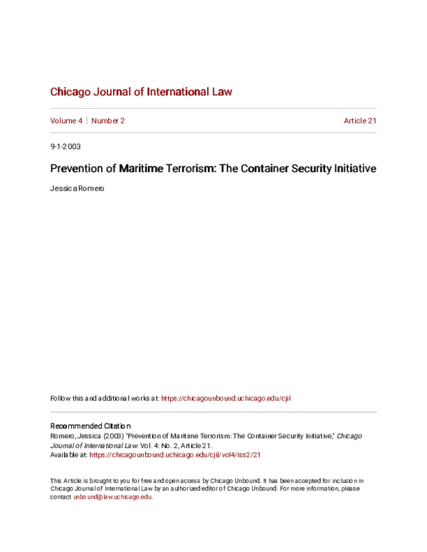 (PDF) Prevention of Maritime Terrorism: The Container Security Initiative
