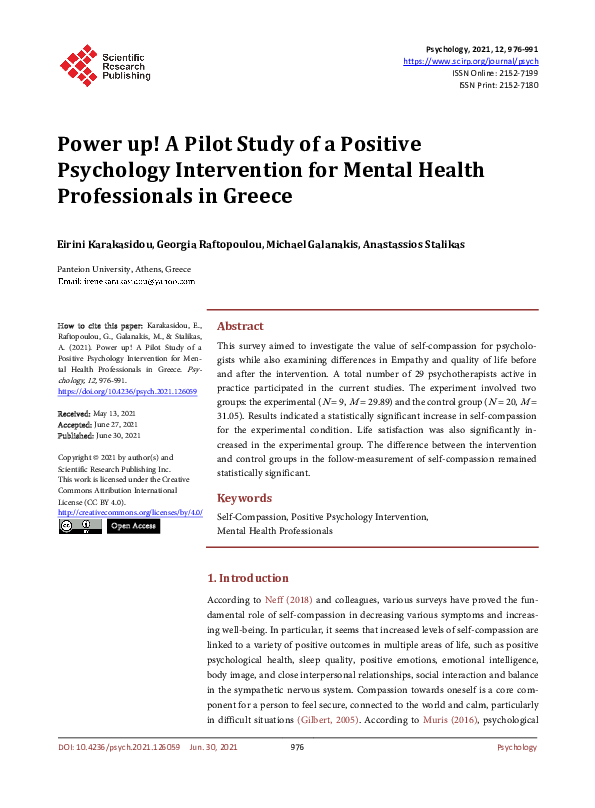 (PDF) Power up! A Pilot Study of a Positive Psychology Intervention for Mental Health ...