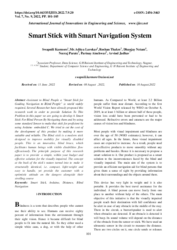 (PDF) Smart Stick with Smart Navigation System