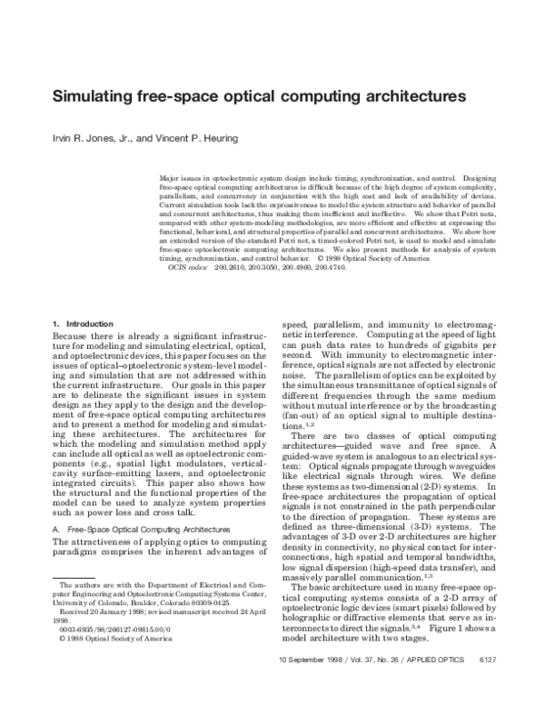 (PDF) Simulating Free-Space Optical Computing Architectures | Vincent ...