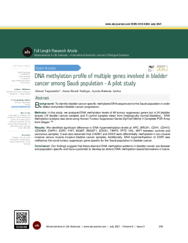 (PDF) DNA methylation profile of multiple genes involved in bladder ...