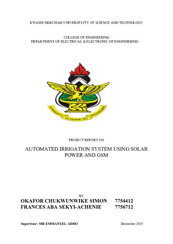 (PDF) AUTOMATED IRRIGATION SYSTEM USING SOLAR POWER AND GSM