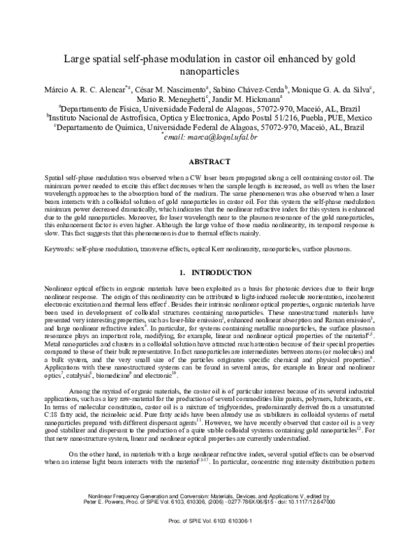 (PDF) Large spatial self-phase modulation in castor oil enhanced by ...