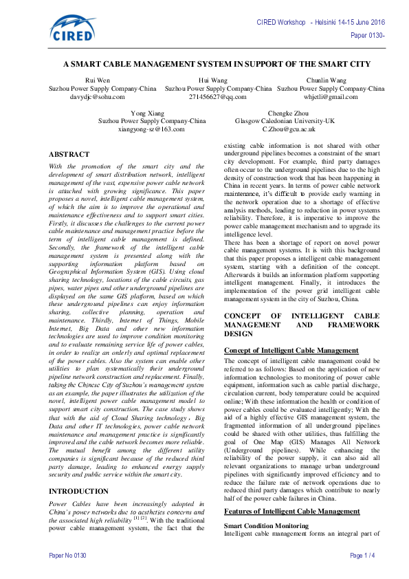 (PDF) A smart cable management system in support of the smart city