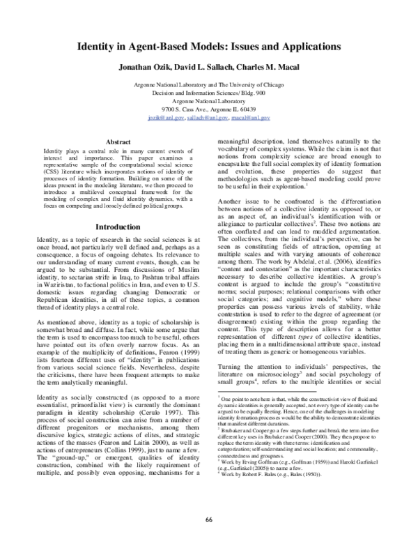 (PDF) Identity in Agent-Based Models: Issues and Applications