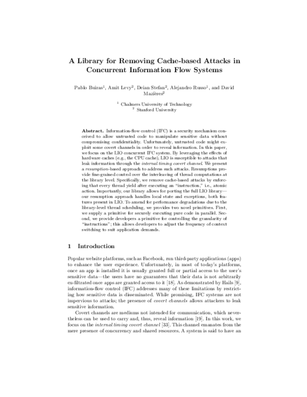 (PDF) A Library for Removing Cache-Based Attacks in Concurrent Information Flow Systems | Pablo ...