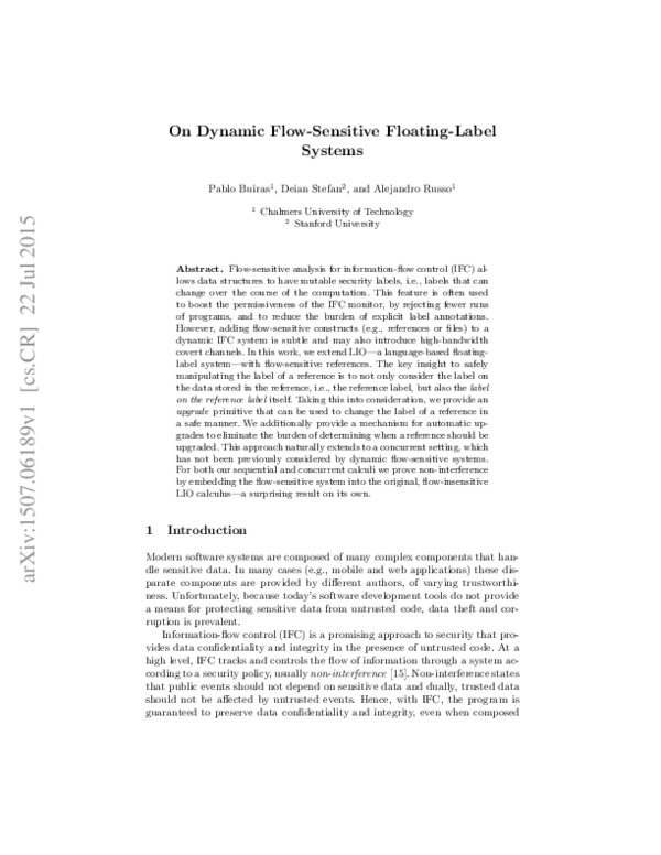 (PDF) On Dynamic Flow-Sensitive Floating-Label Systems