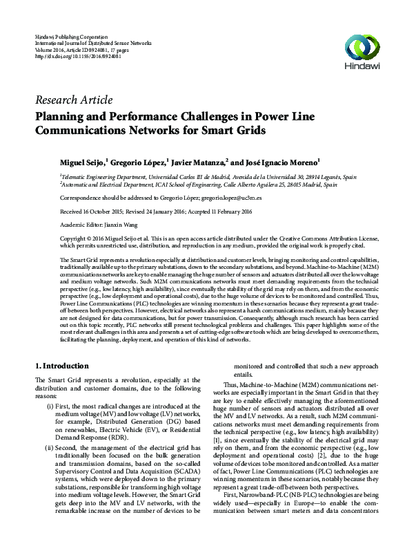 Pdf Planning And Performance Challenges In Power Line Communications Networks For Smart Grids