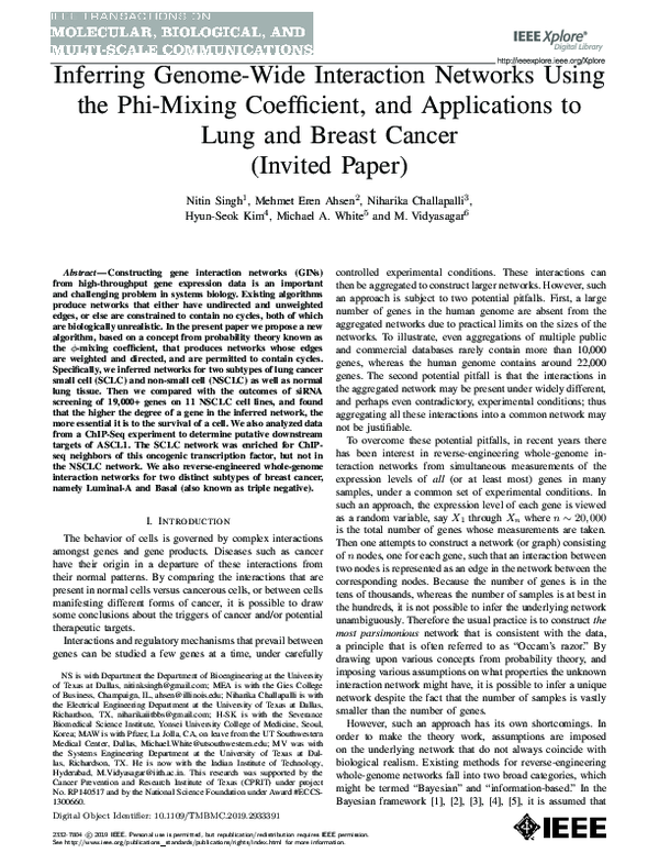 Pdf Inferring Genome Wide Interaction Networks Using The Phi Mixing Coefficient And