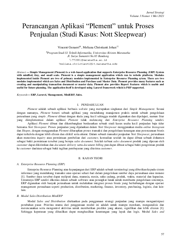 (PDF) Perancangan Aplikasi “Plement” untuk Proses Penjualan (Studi ...