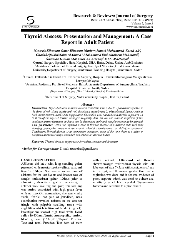 (DOC) Thyroid Abscess: Presentation and Management: A Case Report in ...
