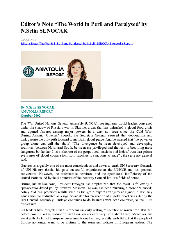 (DOC) “The World in Peril and Paralysed’ by N.Selin SENOCAK