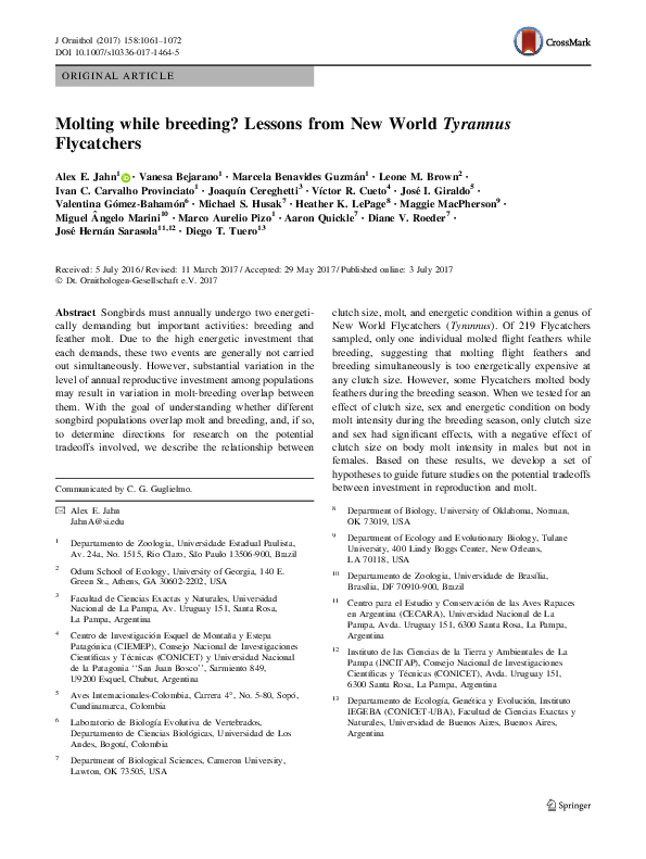 (PDF) Molting while breeding? Lessons from New World Tyrannus Flycatchers