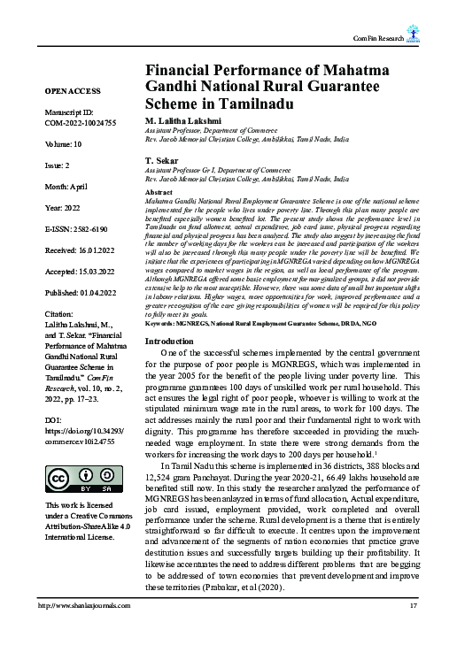 (PDF) Financial Performance of Mahatma Gandhi National Rural Guarantee ...