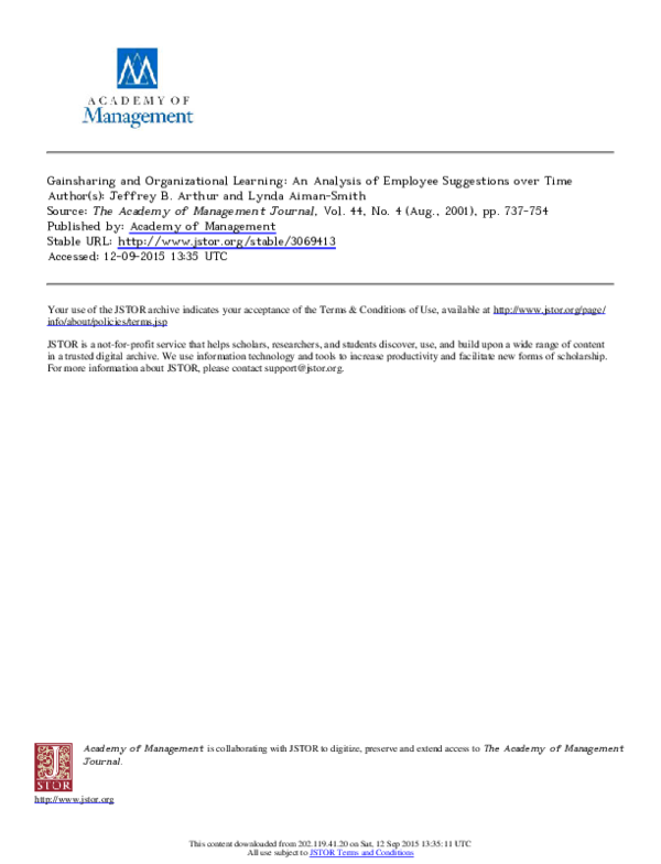 (PDF) Gainsharing and Organizational Learning: An Analysis of Employee ...