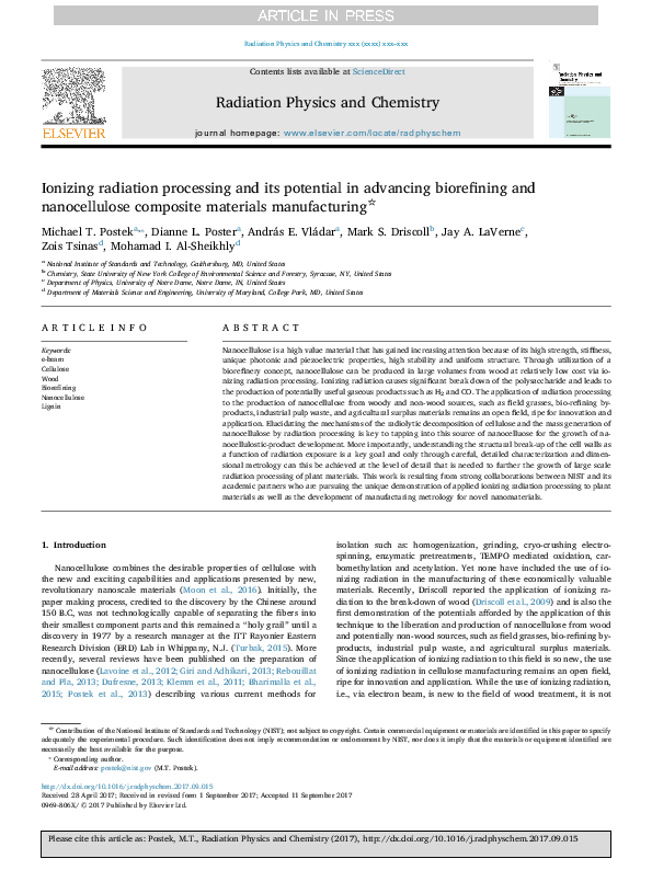 (PDF) Ionizing radiation processing and its potential in advancing biorefining and nanocellulose ...