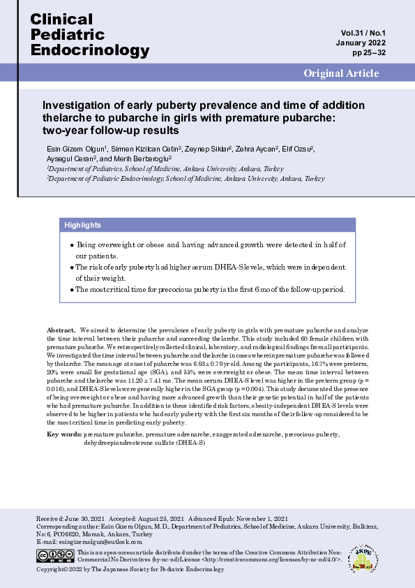 (PDF) Investigation of early puberty prevalence and time of addition ...