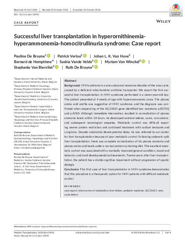 (PDF) Successful liver transplantation in hyperornithinemia ...