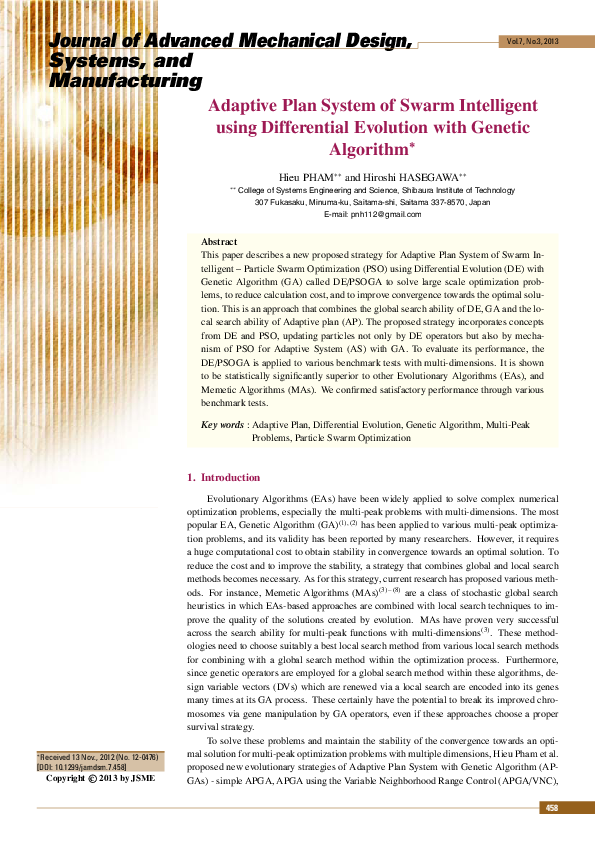 Pdf Adaptive Plan System Of Swarm Intelligent Using Differential Evolution With Genetic