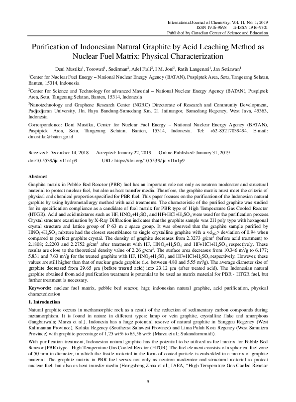 (PDF) Purification of Indonesian Natural Graphite by Acid Leaching ...