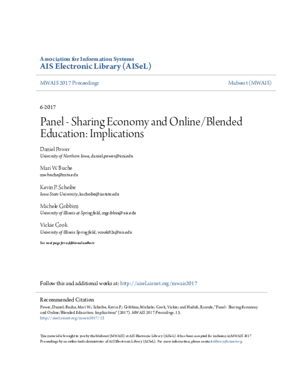 (PDF) Panel - Sharing Economy and Online/Blended Education: Implications