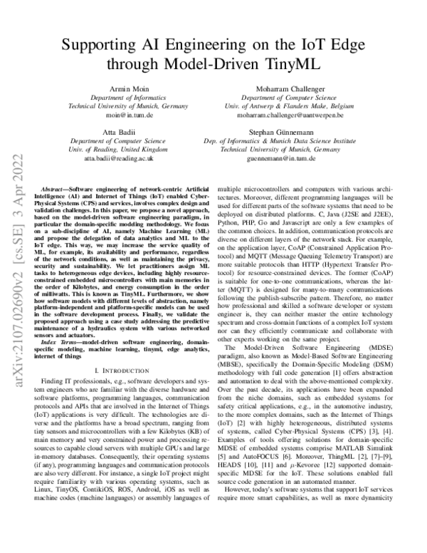 (PDF) Supporting AI Engineering on the IoT Edge through Model-Driven TinyML