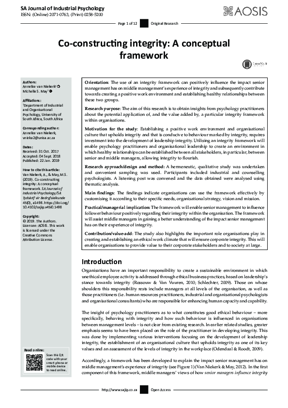 (PDF) Co-constructing integrity: A conceptual framework