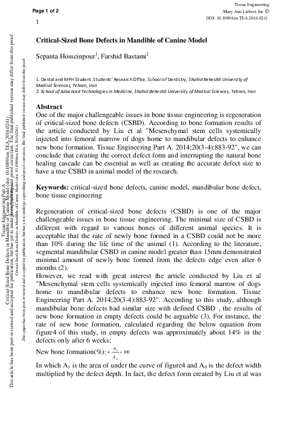 (PDF) Critical-Sized Bone Defects in Mandible of Canine Model