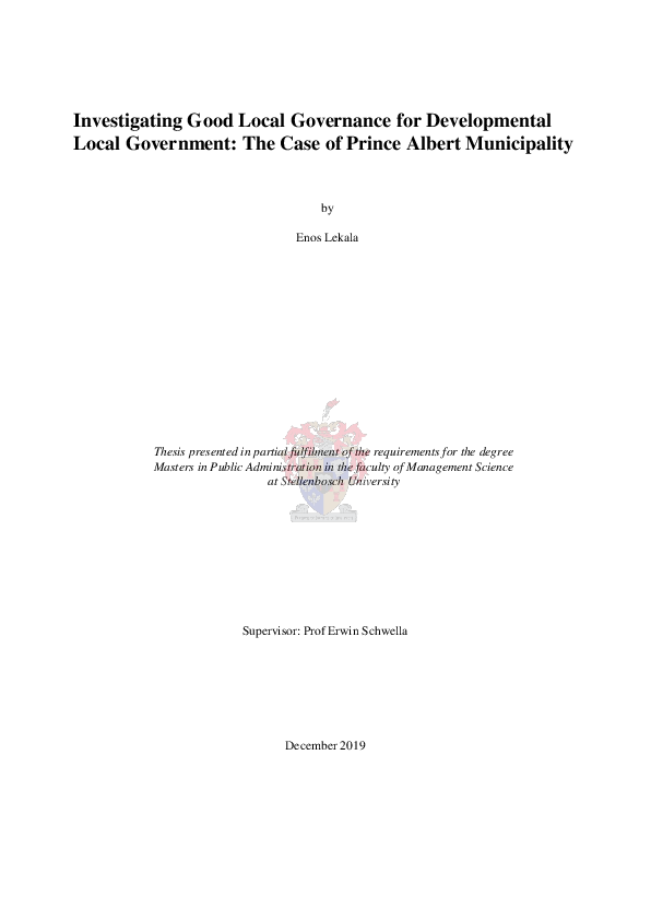 (PDF) Investigating good local governance for developmental local ...