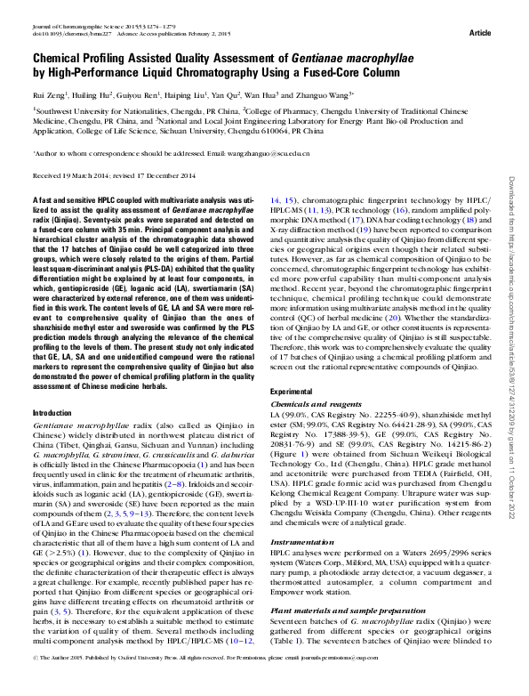 (PDF) Chemical Profiling Assisted Quality Assessment of Gentianae ...
