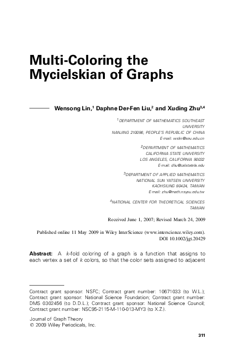 (PDF) Multi-coloring the Mycielskian of graphs | Daphne Liu - Academia.edu
