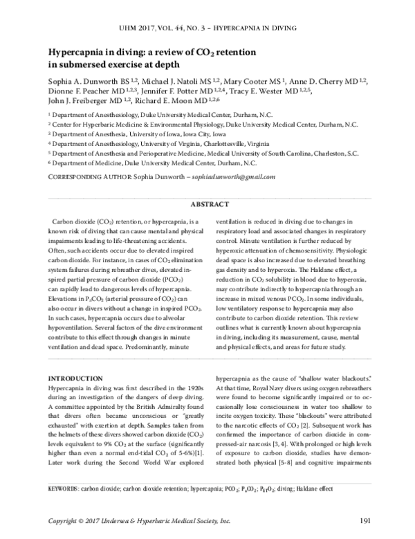(PDF) Hypercapnia in diving: a review of CO2 retention in submersed ...