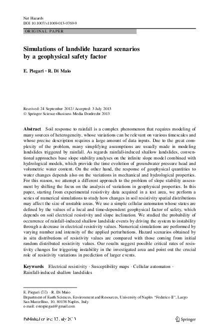(PDF) Simulations of landslide hazard scenarios by a geophysical safety ...