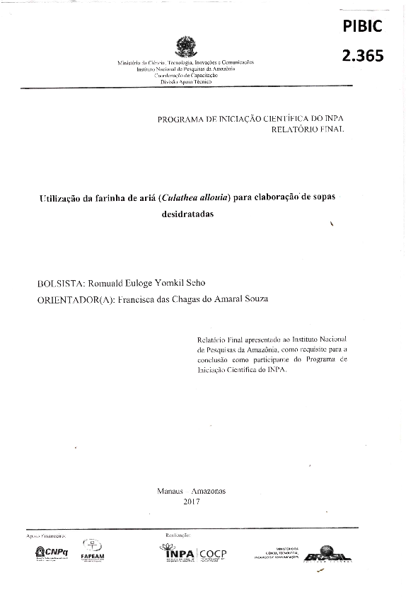 (PDF) Utilização da farinha de Ariá (Culathea allouia) para elaboração ...