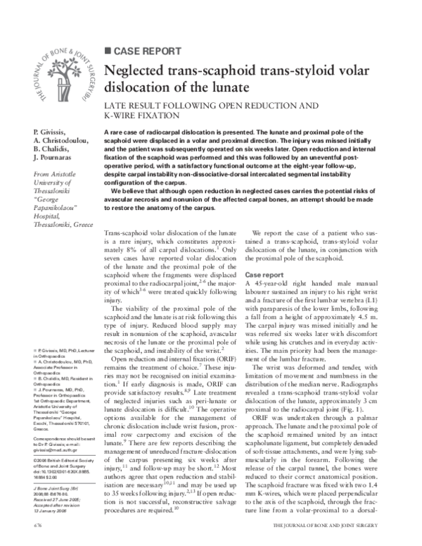 (PDF) Neglected trans-scaphoid trans-styloid volar dislocation of the ...