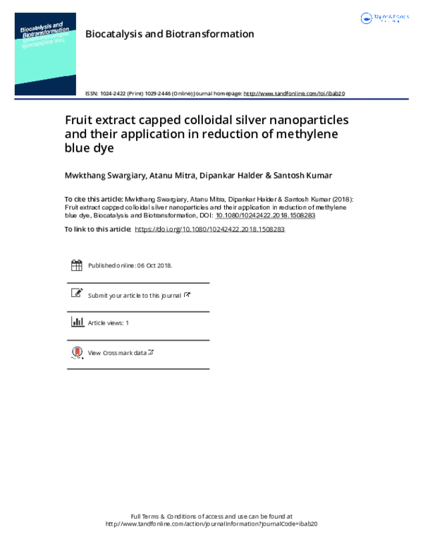 (PDF) Fruit extract capped colloidal silver nanoparticles and their ...
