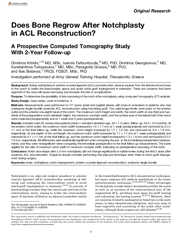 (PDF) Does Bone Regrow After Notchplasty in ACL Reconstruction? A ...