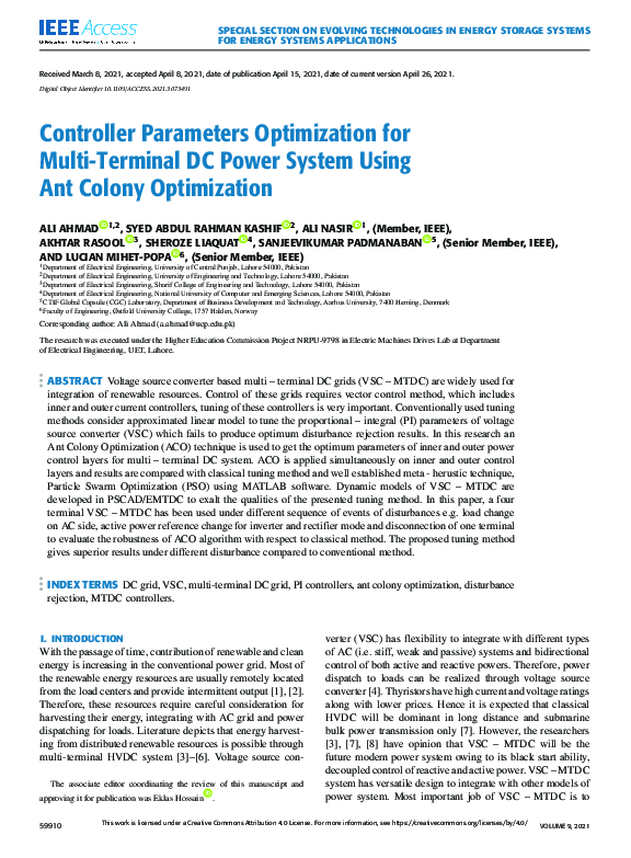 (PDF) Controller Parameters Optimization for Multi-Terminal DC Power System Using Ant Colony ...