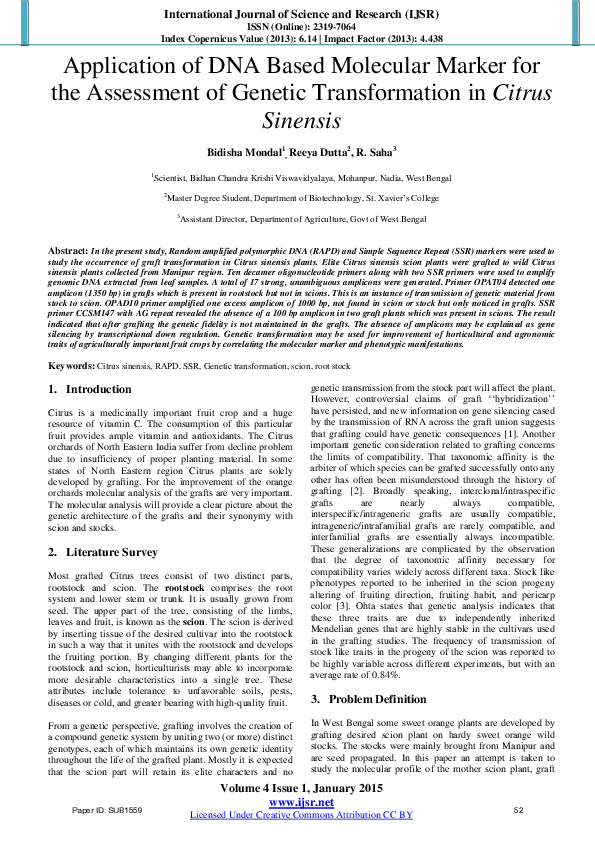 (PDF) DNA Markers Use for Genetic Transformation in Citrus Grafting