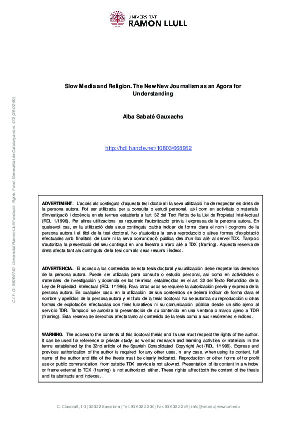 (PDF) Slow Media and Religion. The New New Journalism as an Agora for ...