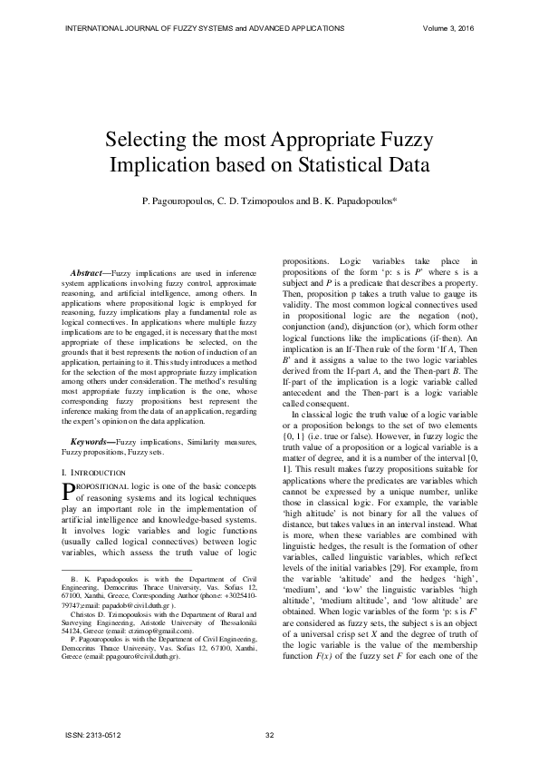 (PDF) Selecting the most Appropriate Fuzzy Implication based on ... (PDF) Selecting the most Appropriate Fuzzy Implication based on ...