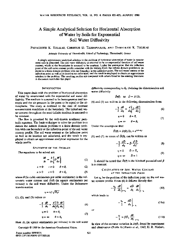 (PDF) A simple analytical solution for horizontal absorption of water ...