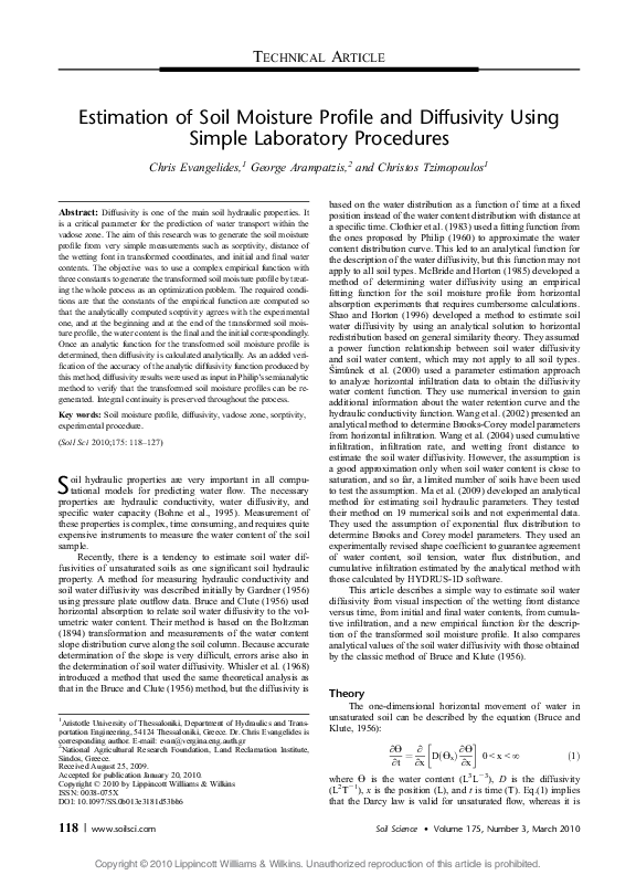 (PDF) Estimation of Soil Moisture Profile and Diffusivity Using Simple Laboratory Procedures