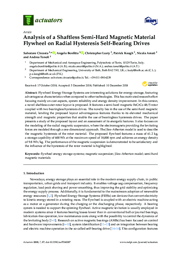 (PDF) Analysis of a Shaftless Semi-Hard Magnetic Material Flywheel on ...