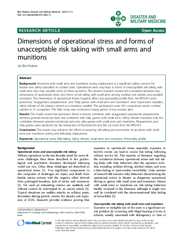 (PDF) Dimensions of operational stress and forms of unacceptable risk ...