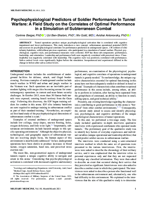 (PDF) Psychophysiological Predictors of Soldier Performance in Tunnel ...