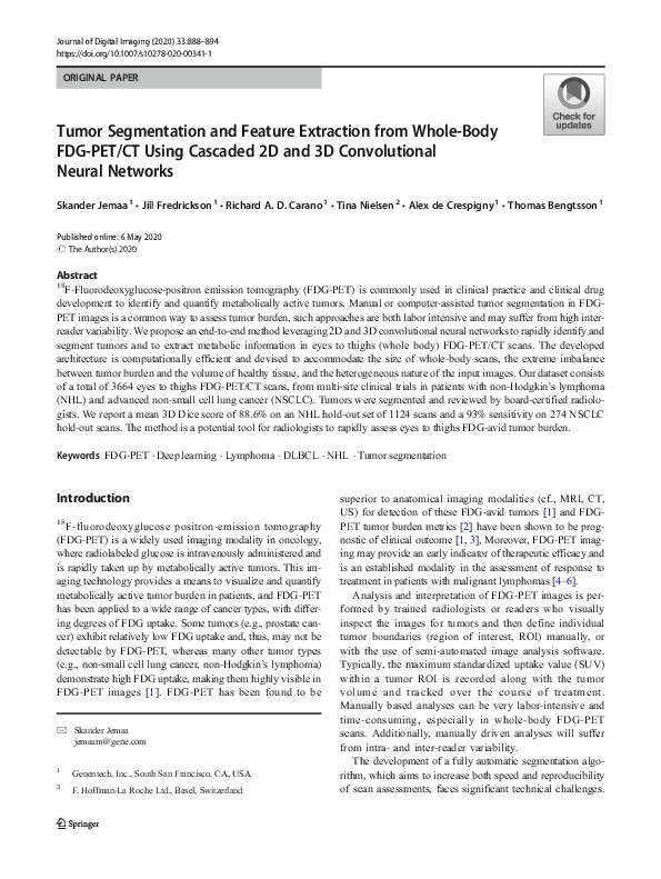 (PDF) Tumor Segmentation and Feature Extraction from Whole-Body FDG-PET/CT Using Cascaded 2D and ...