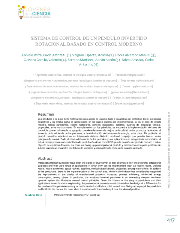(PDF) Sistema De Control De Un Péndulo Invertido Rotacional Basado en ...